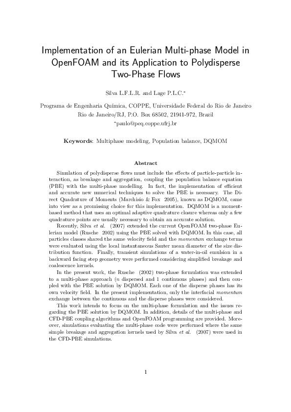 Pdf Dqmom In Openfoam For Polydisperse Flows