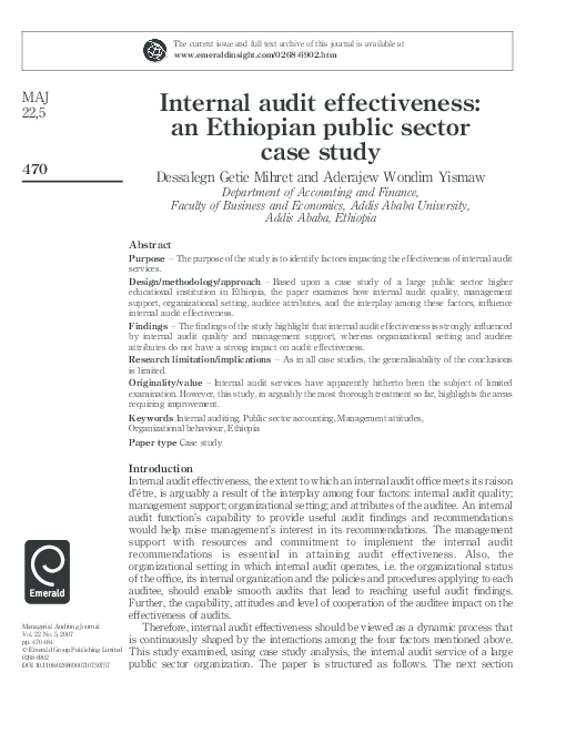(PDF) Internal audit effectiveness: an Ethiopian public sector case study