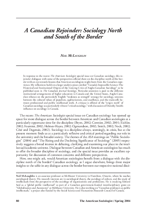 (PDF) Sociology North and South: American Sociologist piece on Canadian ...