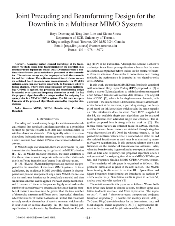 (PDF) Joint Precoding and Beamforming Design for the Downlink In a ...
