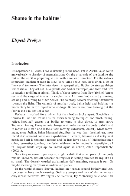 (PDF) Shame in the habitus