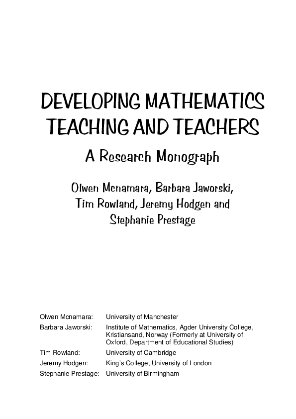 (PDF) DEVELOPING MATHEMATICS TEACHING AND TEACHER S A Research Monograph