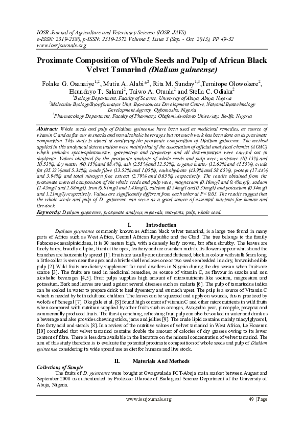 (PDF) Proximate Composition of Whole Seeds and Pulp of African Black ...