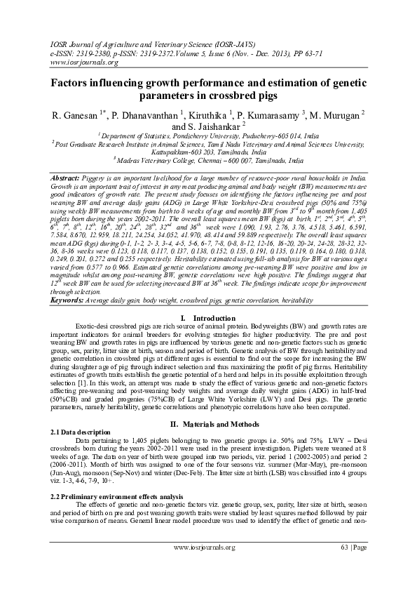 (PDF) Factors influencing growth performance and estimation of genetic parameters in crossbred pigs