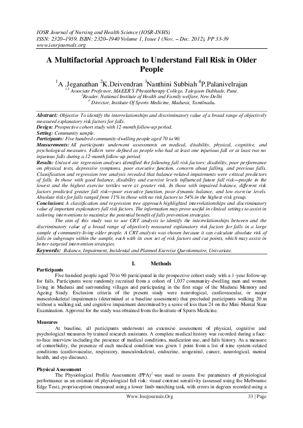 (PDF) A Multifactorial Approach to Understand Fall Risk in Older People 1