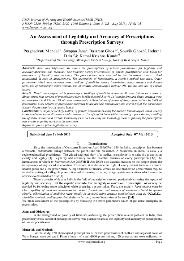 (PDF) An Assessment of Legibility and Accuracy of Prescriptions through ...