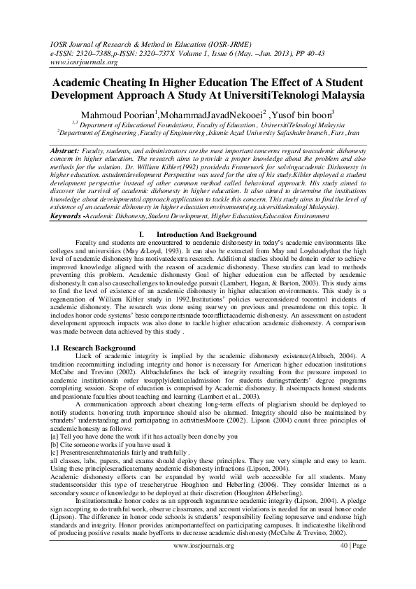 (PDF) Academic Cheating In Higher Education The Effect of A Student ...