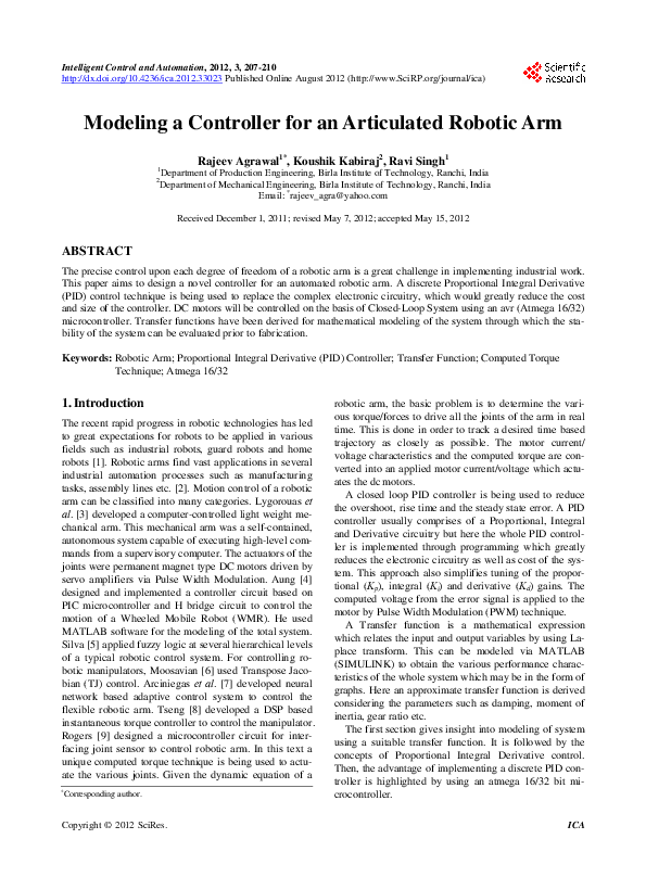 (PDF) Modeling a Controller for an Articulated Robotic Arm