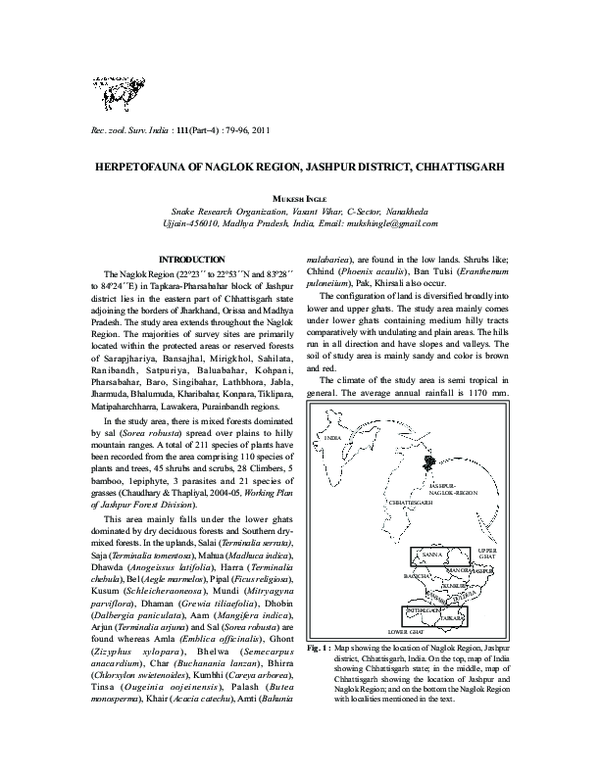 (PDF) HERPETOFAUNA OF NAGLOK REGION, JASHPUR DISTRICT, CHHATTISGARH