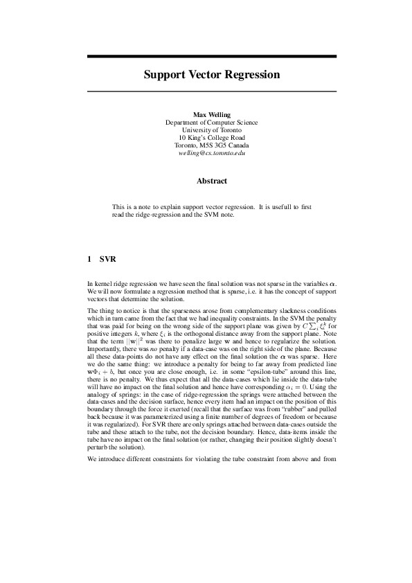 (PDF) Support Vector Regression