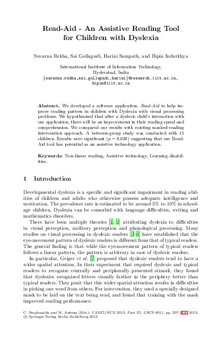 (PDF) Read-Aid - An Assistive Reading Tool for Children with Dyslexia