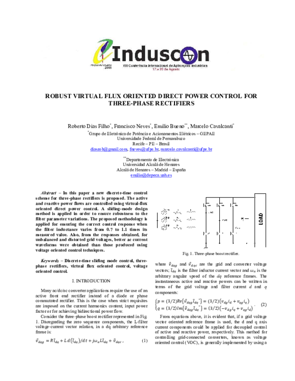 (PDF) ROBUST VIRTUAL FLUX ORIENTED DIRECT POWER CONTROL FOR THREE-PHASE RECTIFIERS
