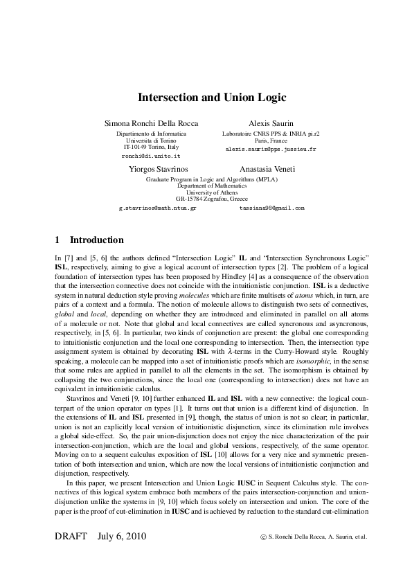 (PDF) Intersection and Union Logic