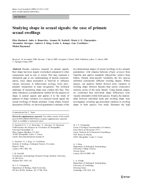 (PDF) Studying Shape In Sexual Signals: the Case of Primate Sexual ...