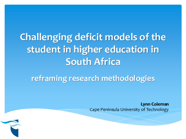 Challenging deficit models of the student in higher education in South ...