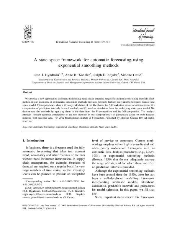 Pdf A State Space Framework For Automatic Forecasting Using
