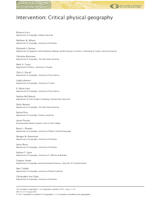 (PDF) Intervention: Critical physical geography