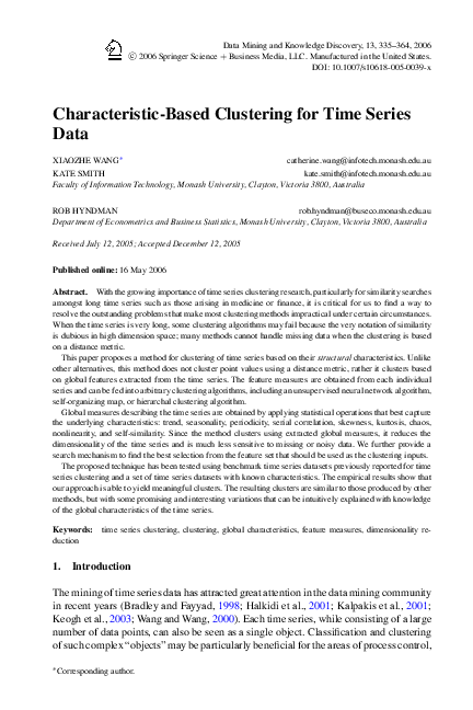 (PDF) Characteristic-Based Clustering for Time Series Data