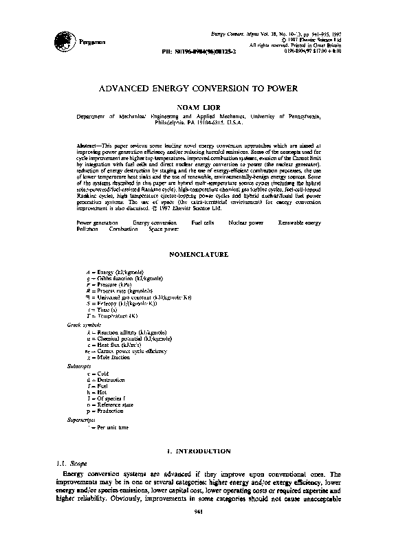 (PDF) ADVANCED ENERGY CONVERSION TO POWER