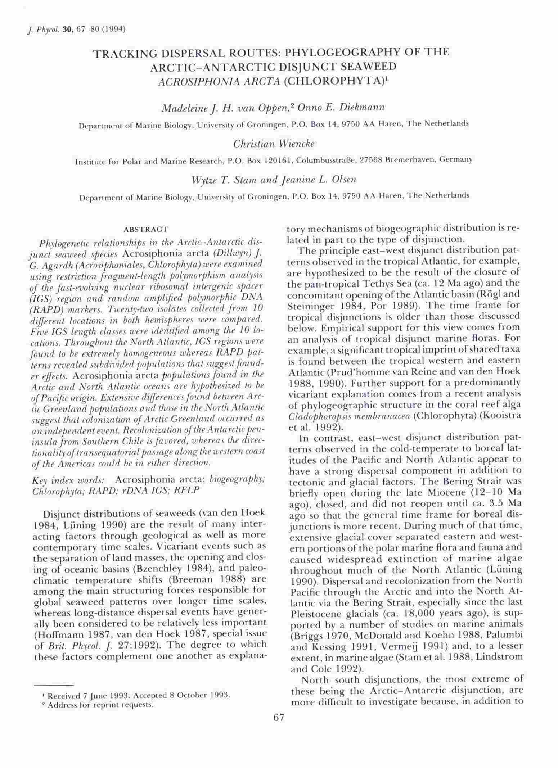(PDF) TRACKING DISPERSAL ROUTES: PHYLOGEOGRAPHY OF THE ARCTIC-ANTARCTIC ...