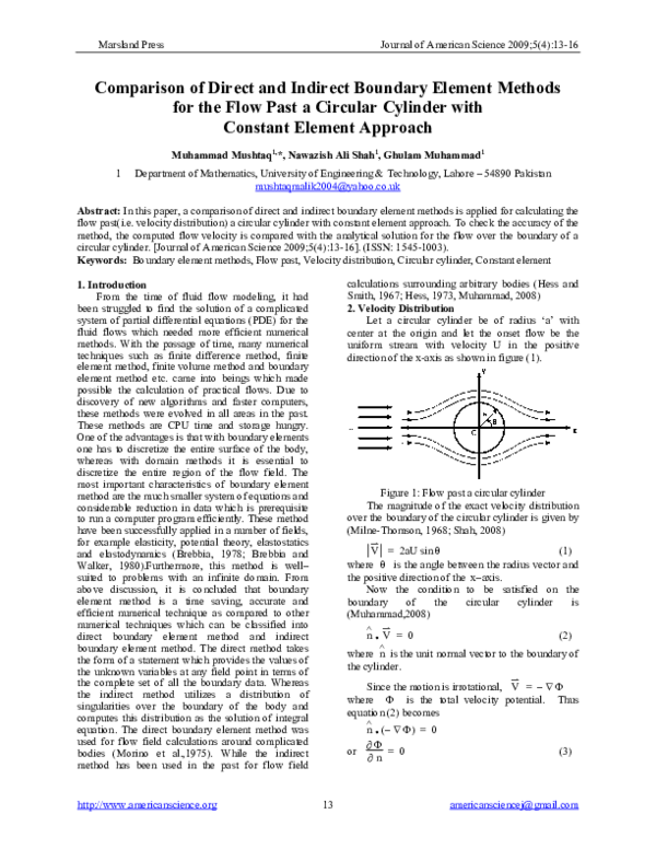 (PDF) Comparison of Direct and Indirect Boundary Element Methods for the Flow Past a Circular ...