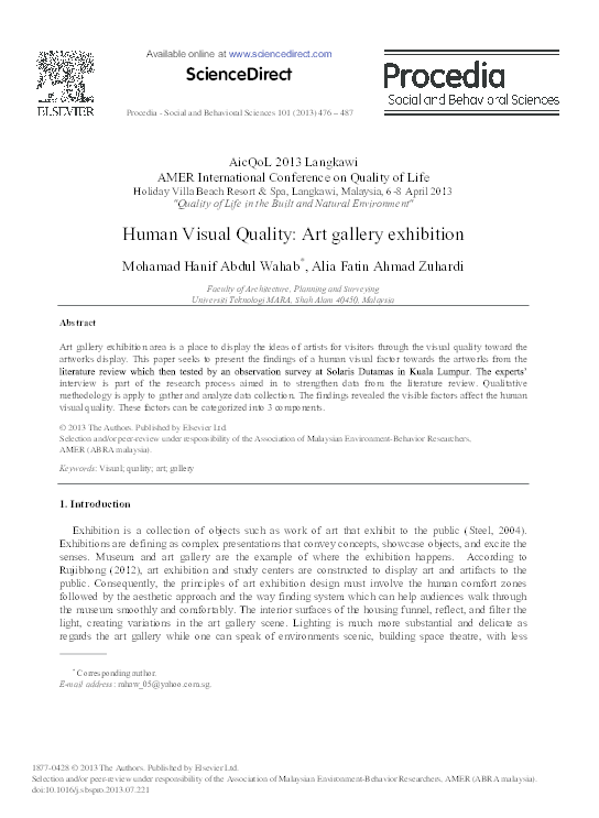 (PDF) Human Visual Quality: Art Gallery Exhibition
