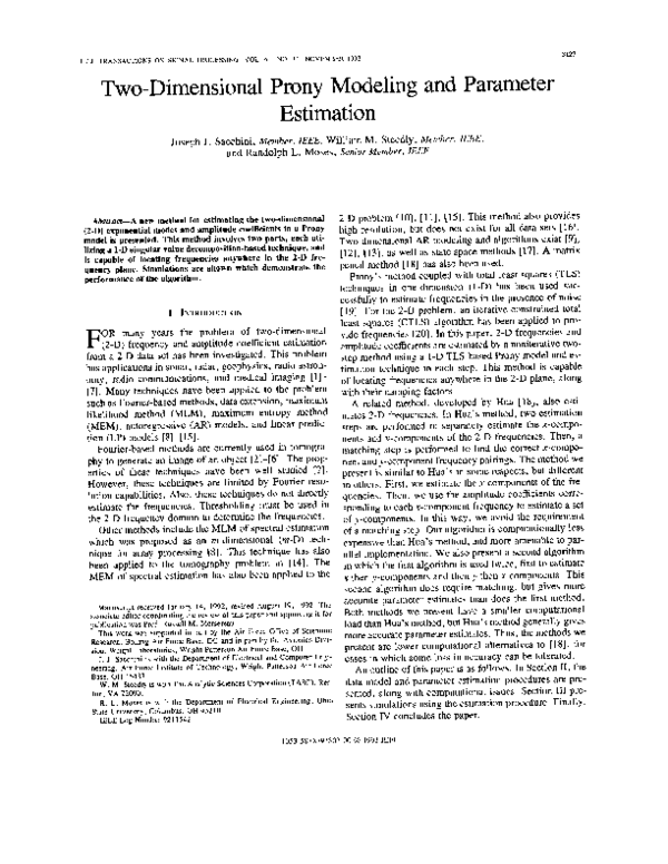 (PDF) Two-Dimensional Prony Modeling and Parameter Estimation (PDF) Two-Dimensional Prony Modeling and Parameter Estimation