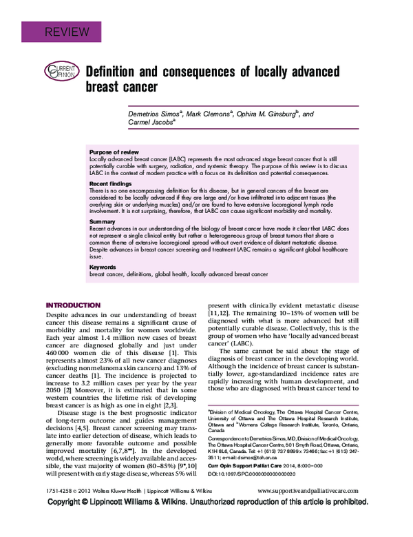(PDF) Definition and consequences of locally-advanced breast cancer.