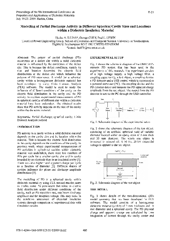 (PDF) Modelling of partial discharge activity in different spherical cavity sizes and locations ...