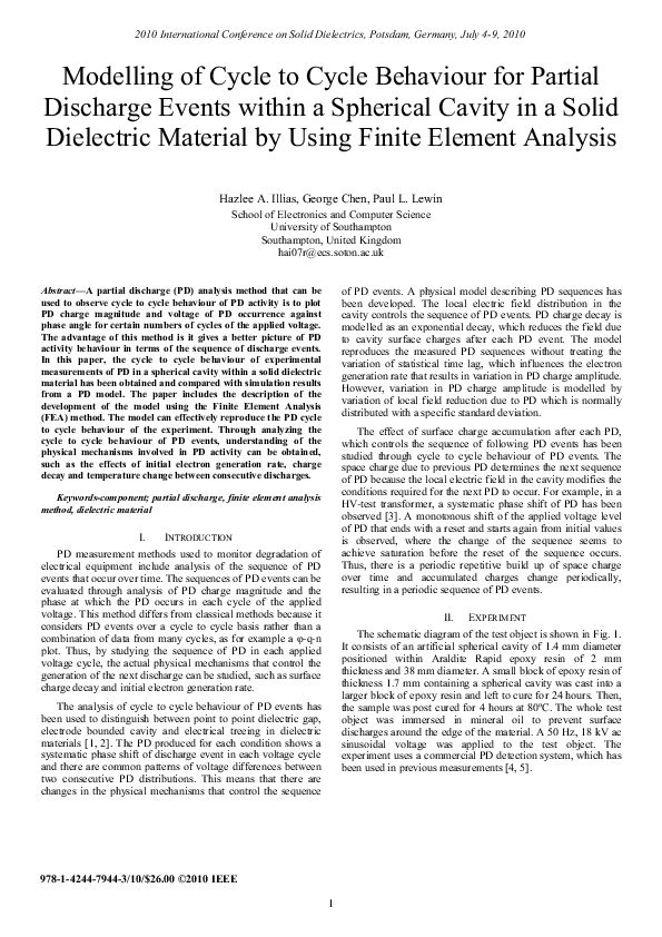 (PDF) Modelling of cycle to cycle behaviour for partial discharge events within a spherical ...
