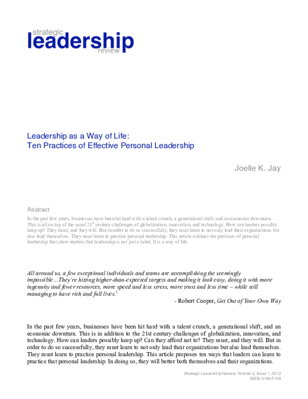 (PDF) Leadership as a Way of Life: Ten Practices of Effective Personal ...