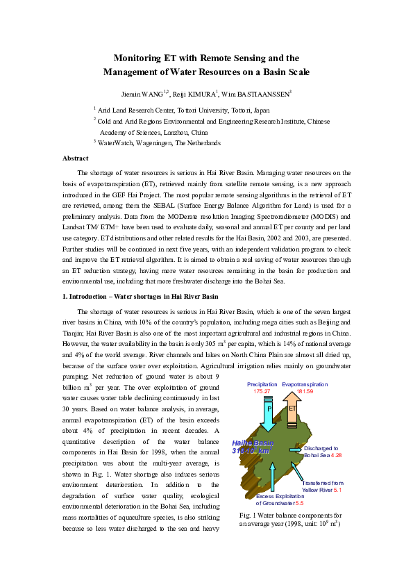 Pdf Monitoring Et With Remote Sensing And The Management Of Water Resources On A Basin Scale