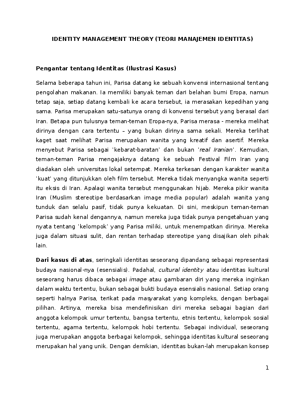 (DOC) IDENTITY MANAGEMENT THEORY (TEORI MANAJEMEN IDENTITAS)