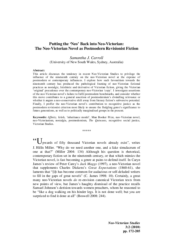 (PDF) Putting the 'Neo' Back into Neo-Victorian: The Neo-Victorian ...