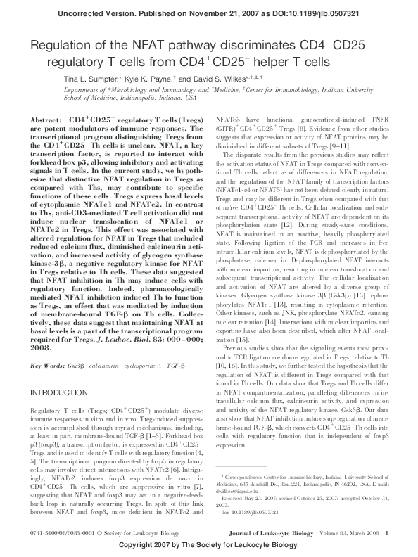 (PDF) Distinct NFAT Regulation Differentiates Tregs from Th Cells