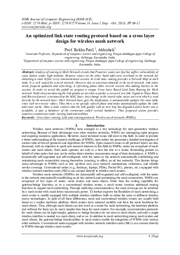 An Optimized Link State Routing Protocol Based On A Cross Layer Design