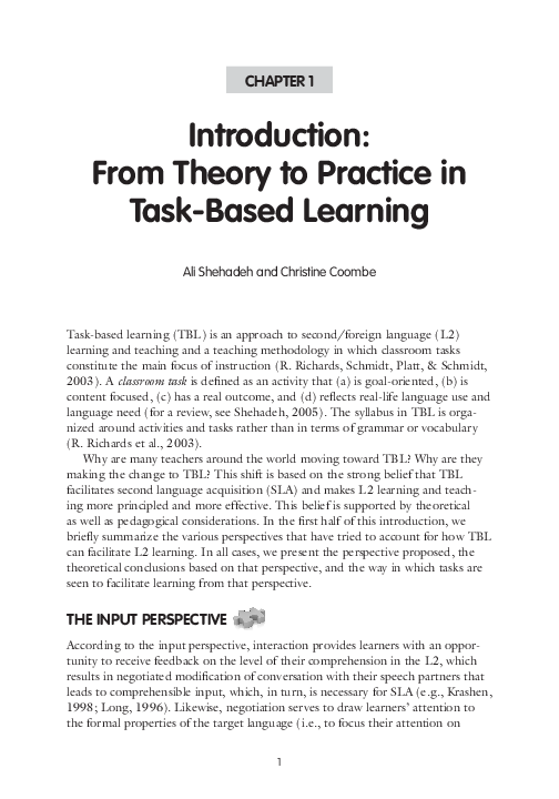 Pdf Introduction From Theory To Practice In Task Based Learning