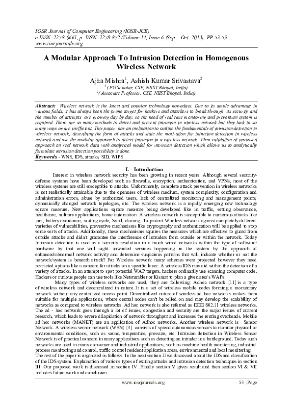 Pdf A Modular Approach To Intrusion Detection In Homogenous Wireless Network
