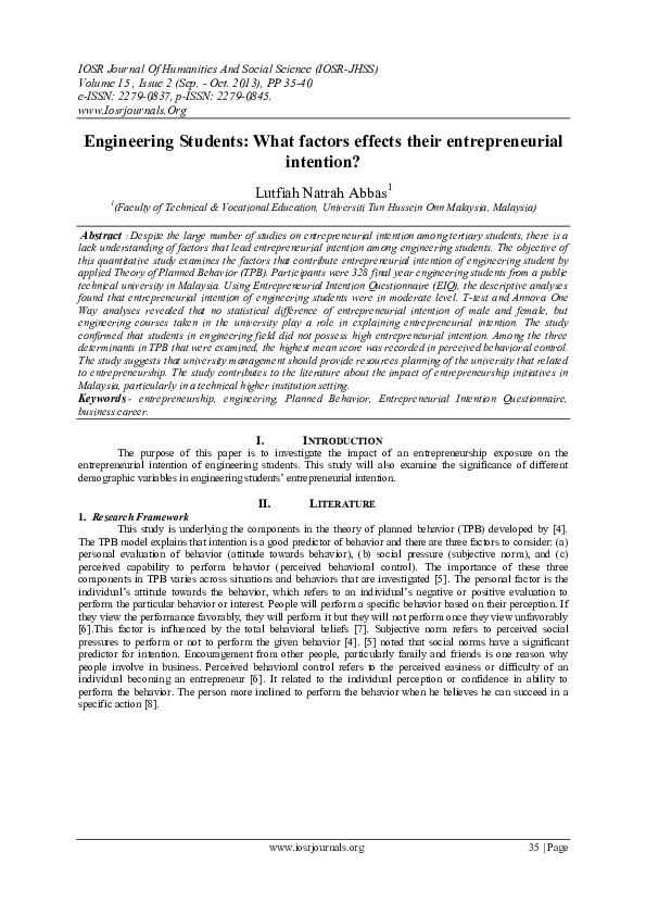 (PDF) Engineering Students: What factors effects their entrepreneurial ...