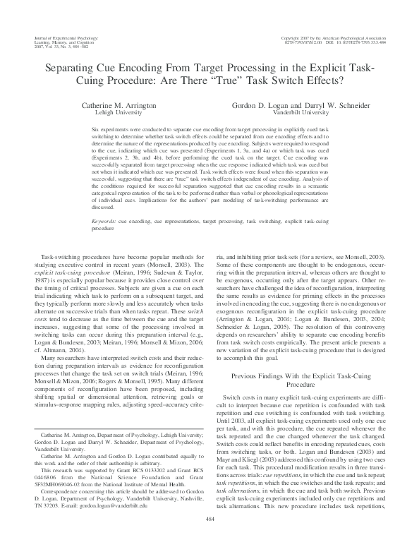 (PDF) Separating Cue Encoding From Target Processing In the Explicit Task-Cuing Procedure: Are ...