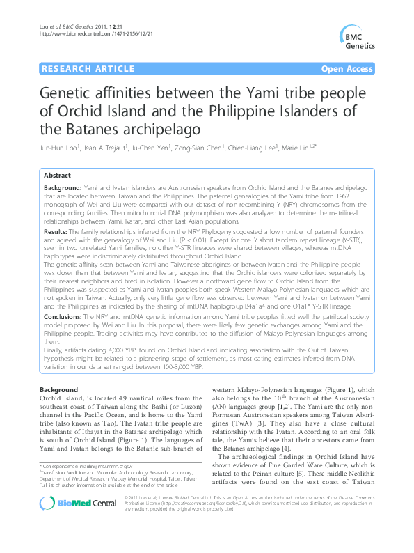 (PDF) Genetic affinities between the Yami tribe people of Orchid Island ...