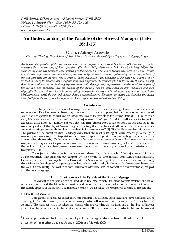 (PDF) An Understanding of the Parable of the Shrewd Manager (Luke 16: 1-13)