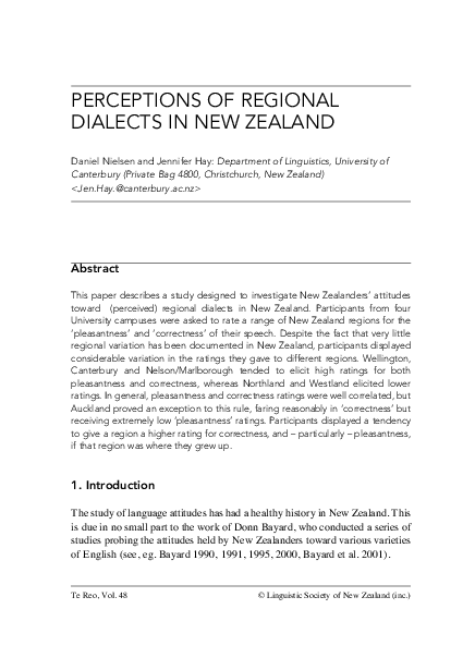 (PDF) PERCEPTIONS OF REGIONAL DIALECTS IN NEW ZEALAND