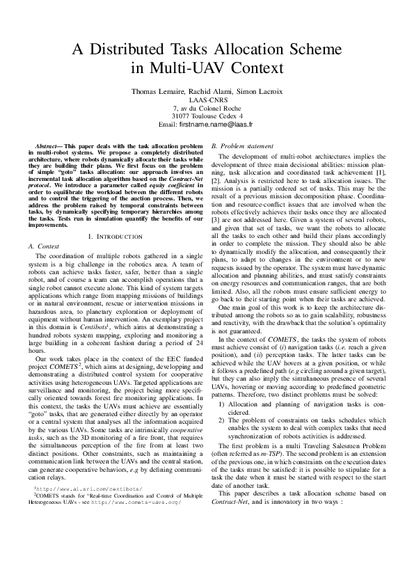 Pdf A Distributed Tasks Allocation Scheme In Multi Uav Context