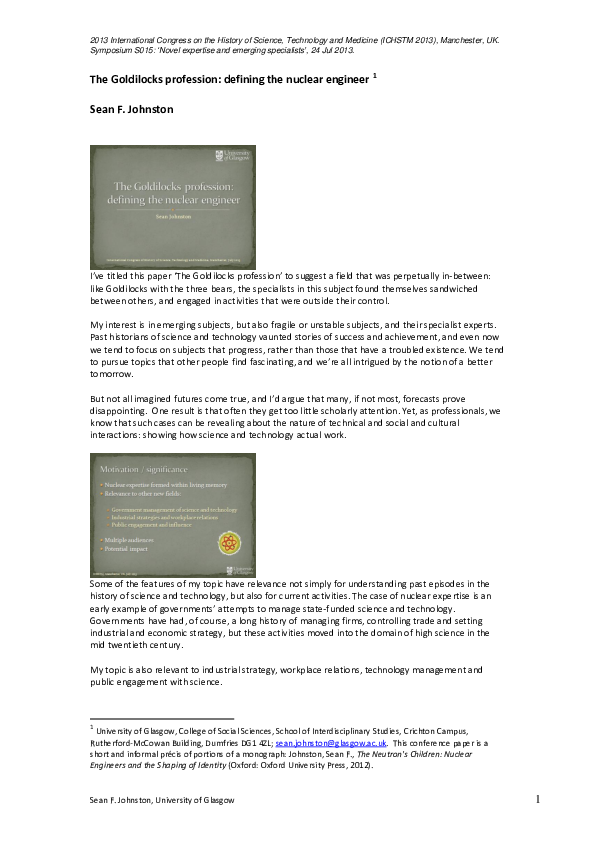 (PDF) The Goldilocks profession: defining the nuclear engineer ...