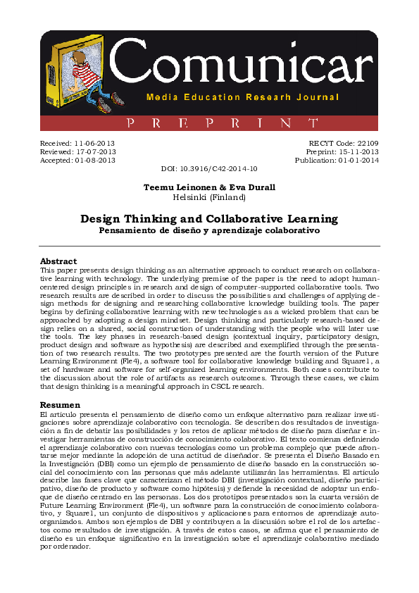 (PDF) Design Thinking and Collaborative Learning