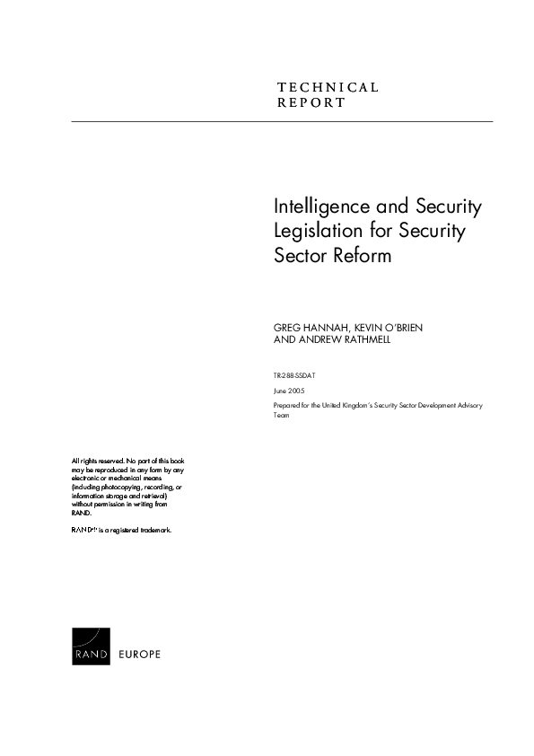 Pdf Intelligence And Security Legislation For Security Sector Reform