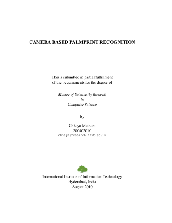 Pdf Camera Based Palmprint Recognition