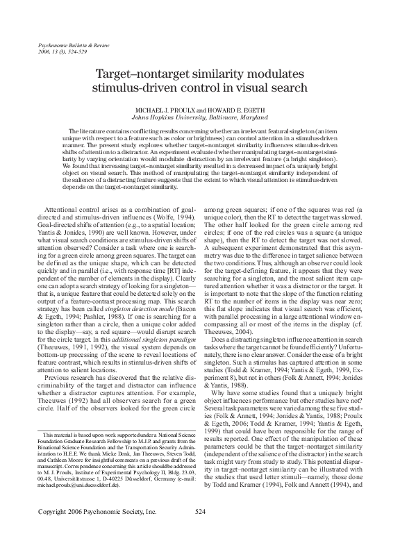 Pdf Target Nontarget Similarity Modulates Stimulus Driven Control In