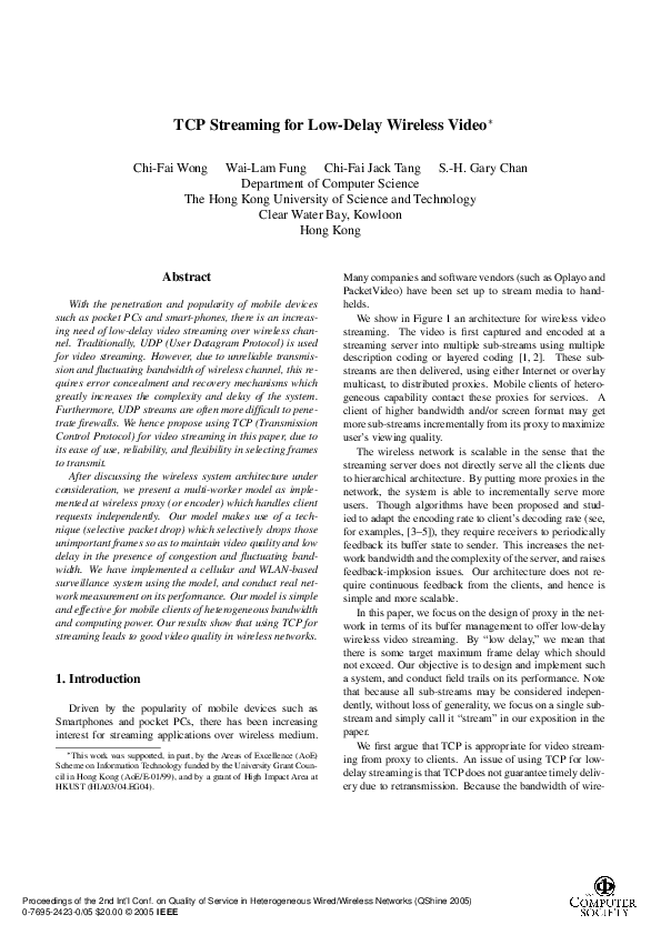 (PDF) TCP Streaming for Low-Delay Wireless Video (PDF) TCP Streaming for Low-Delay Wireless Video